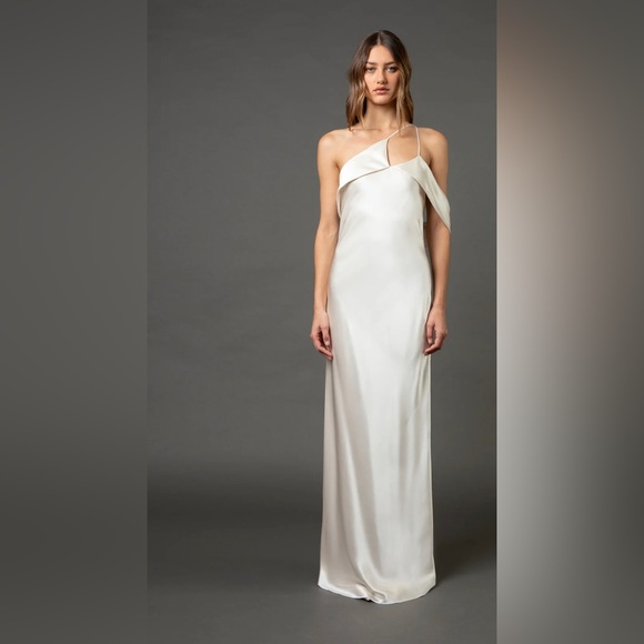 Dresses | Michelle Mason Split Neckline Bias Gown Ivory | Poshmark